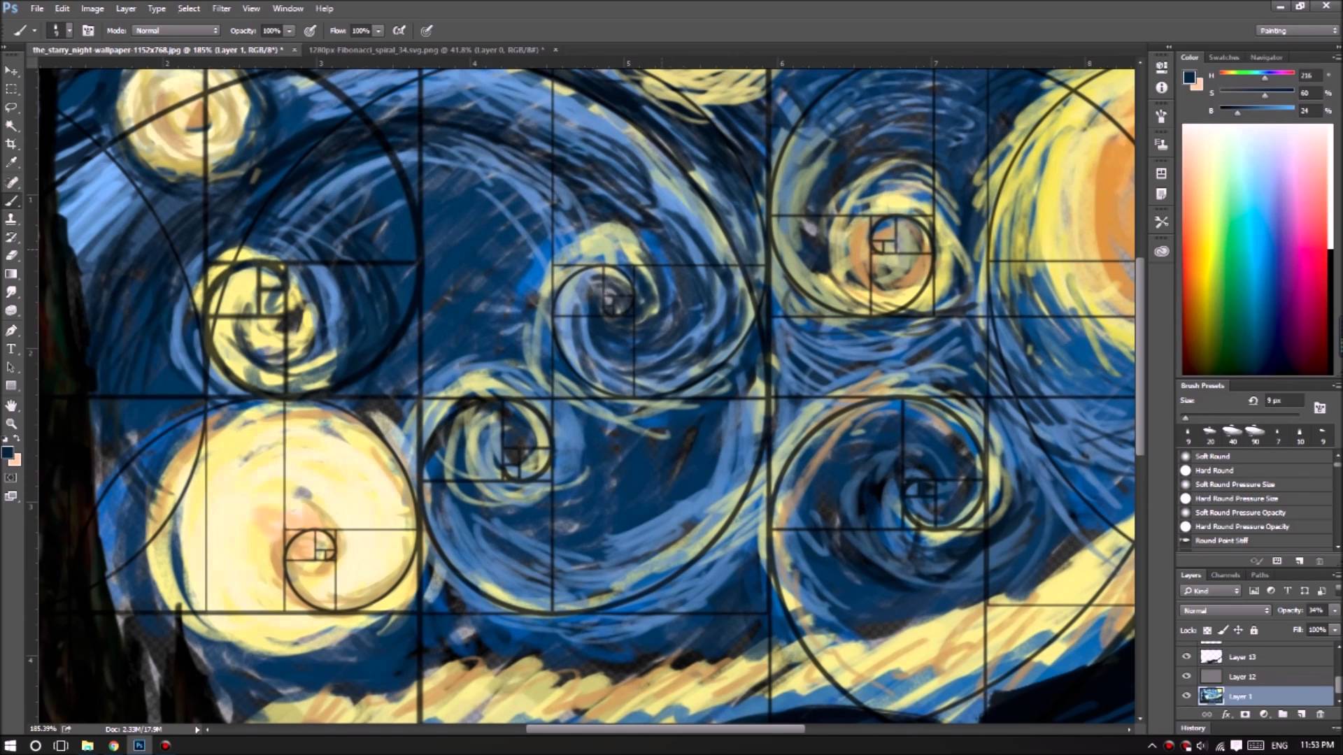 When Golden Spiral Applies To Starry Night - Fibonacci Sequence Starry ...