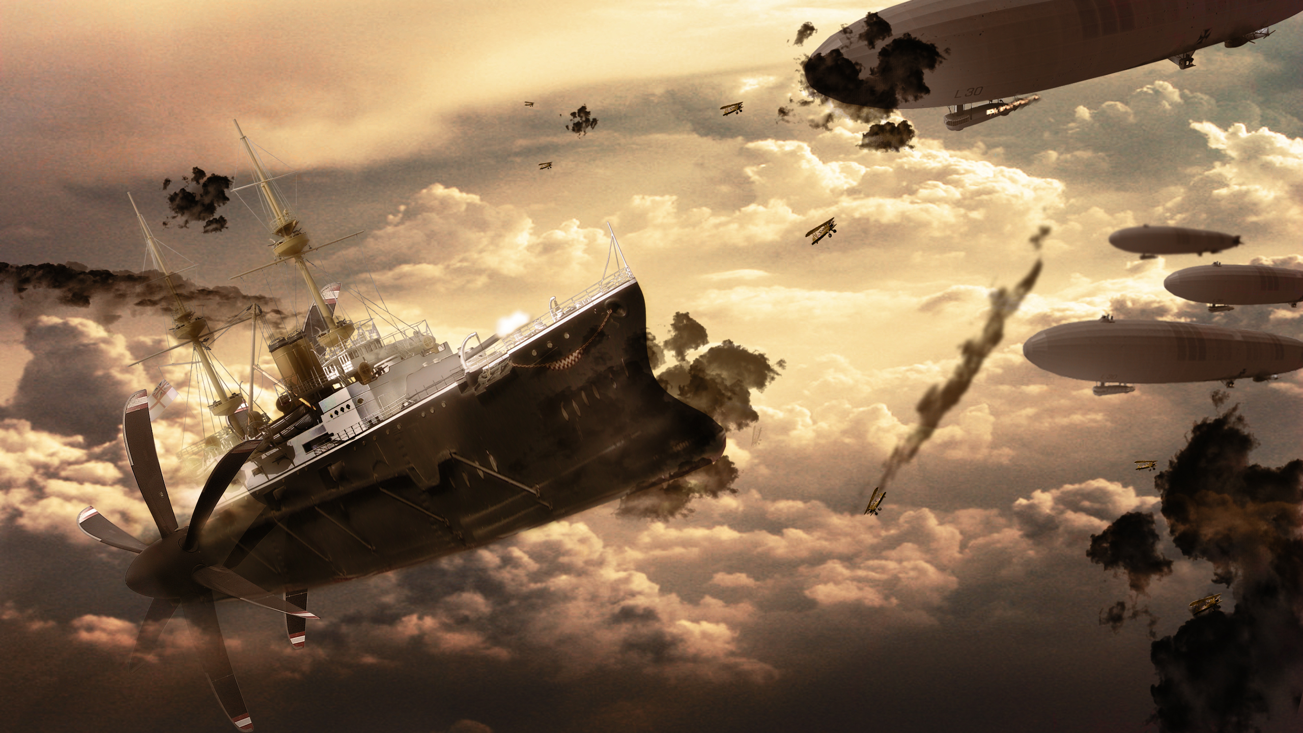 Steampunk, Artwork, Zeppelin Wallpaper - Steampunk Airship Battle ...