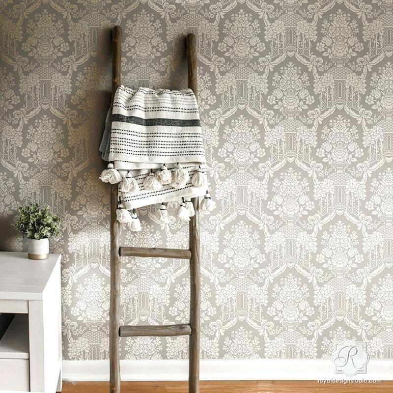Large Pattern Wallpaper Grey Manor Damask Wall Stencil - Wallpaper ...