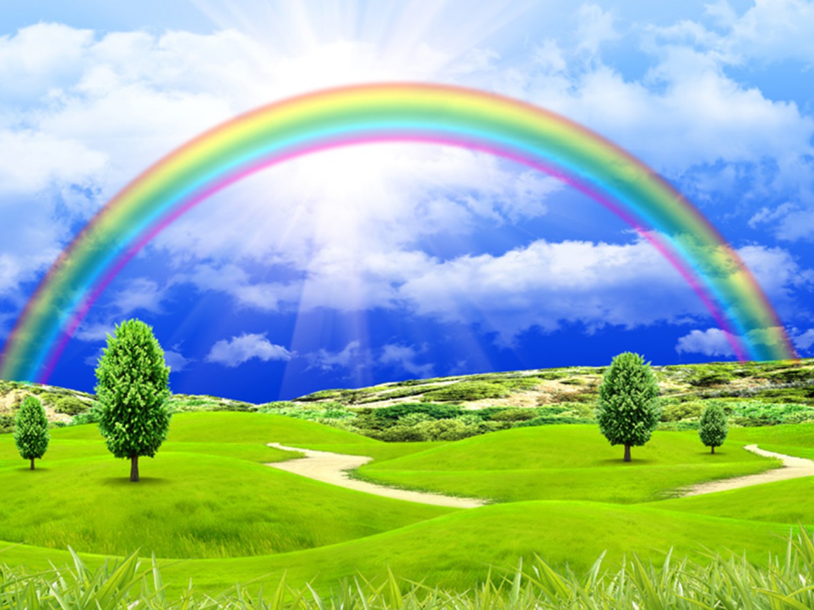 Landscape With Rainbow Wallpaper And Background Image - Creation ...