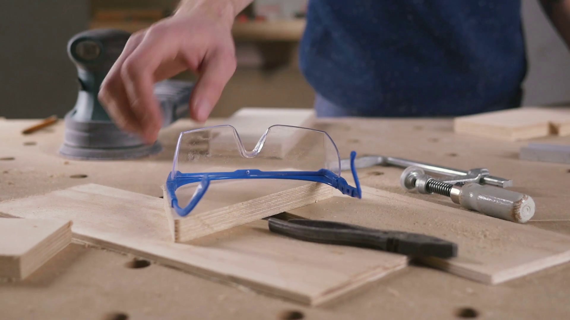 Young Man Working As Carpenter And Put Eye Protection - Wood (#2194879 ...