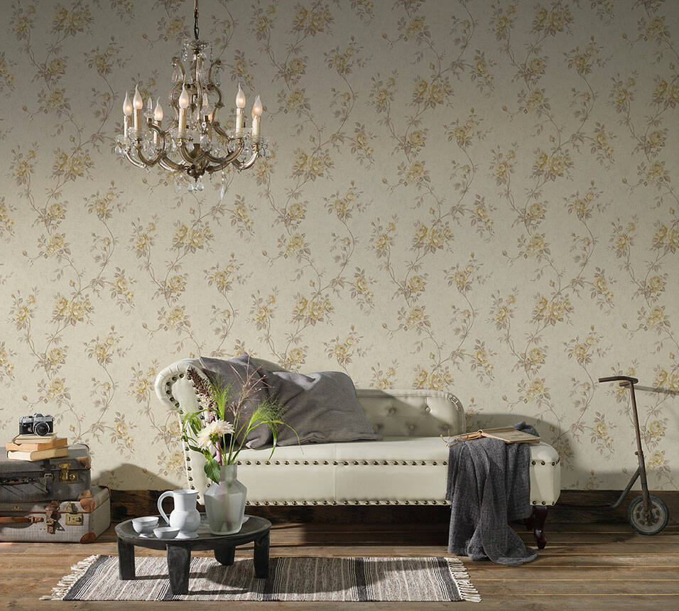 Création Wallpaper Flowers, Beige, Brown, Cream - Tapete Fein Gestreift ...