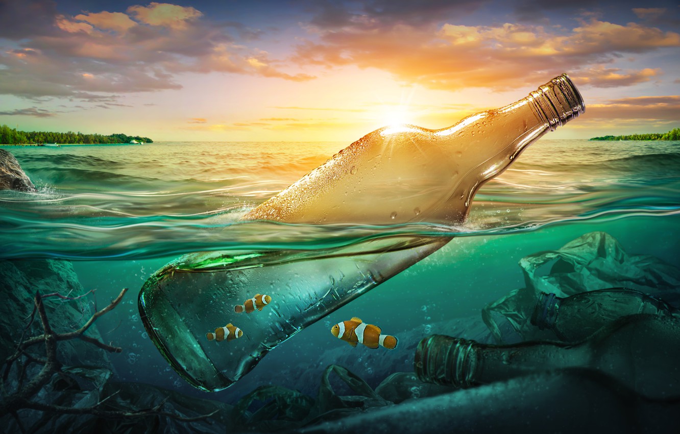 Wallpaper Sea, Fish, Garbage, The Ocean, Bottle, Pollution - Ocean ...