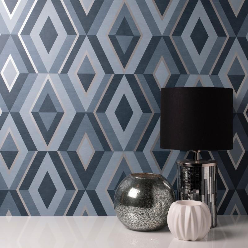 Shard Blue And Silver Geometric Wallpaper - Fine Decor Shard Geo ...