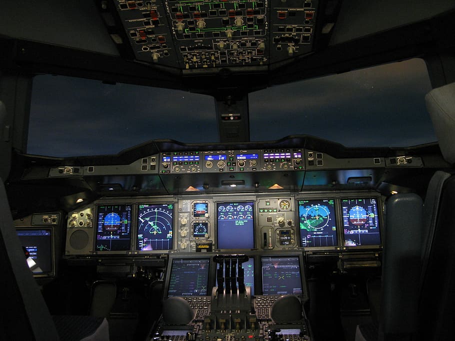 Airplane Control Panel Photo, Cockpit, Aircraft, A380, - A380 Cockpit ...