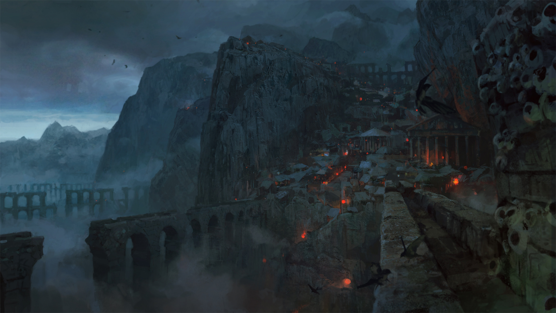 Photo Wallpaper Mountains, Night, The City, Fog, Bird, - Path Of Exile ...