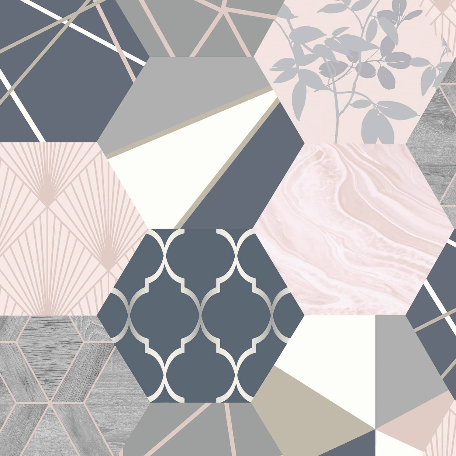 Geo Hex Patchwork Navy Wallpaper - Navy And Blush Hexagon (#3055826 ...