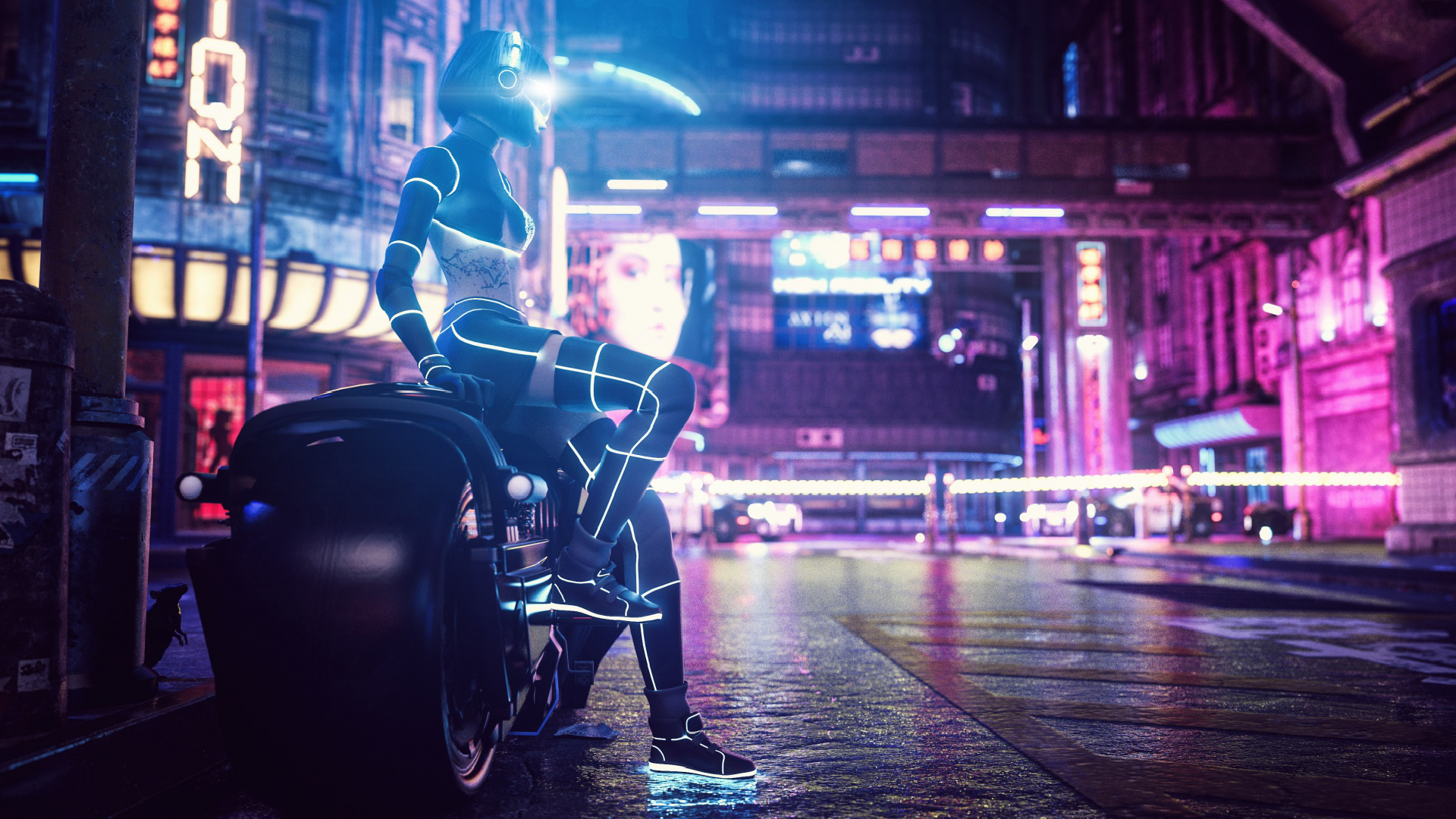 Cyberpunk Girl Motorcycle (#3065119) - HD Wallpaper & Backgrounds Download