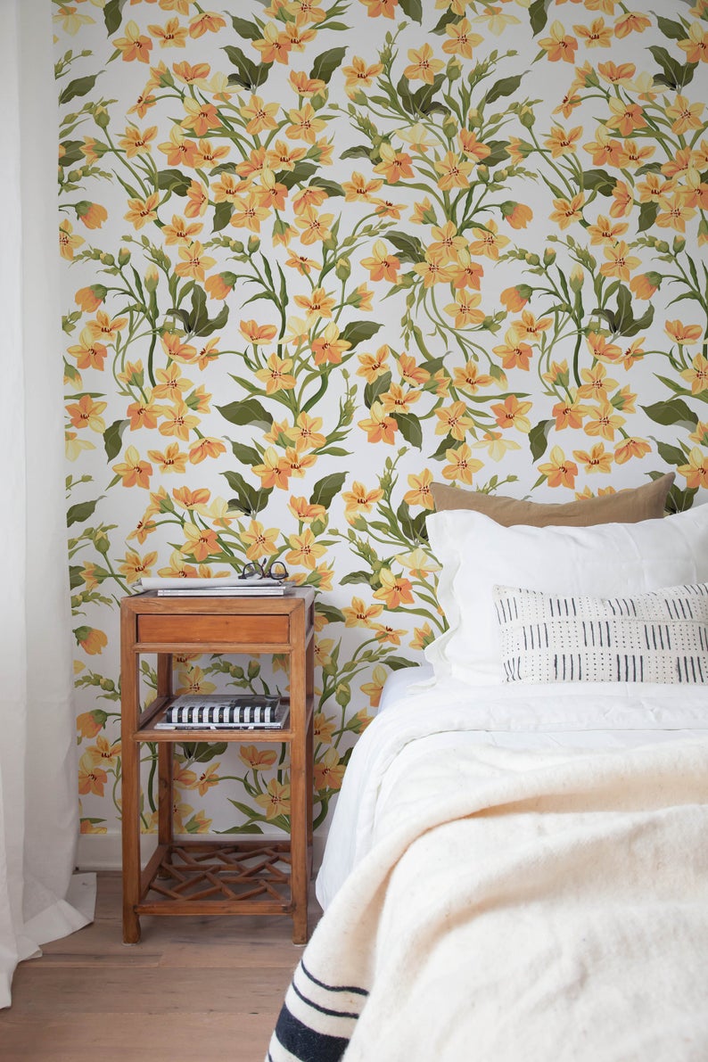 Yellow Floral Self Adhesive Wallpaper Floral Removable - Wallpaper ...
