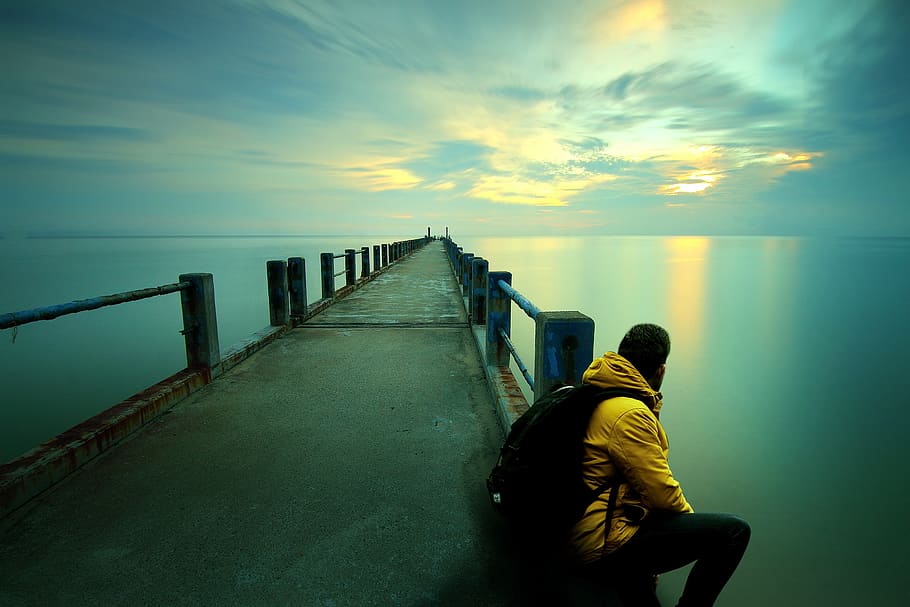 Thinking, Sitting, Beach, Sunset, Watching, Ocean, - Man Thinking Hd ...