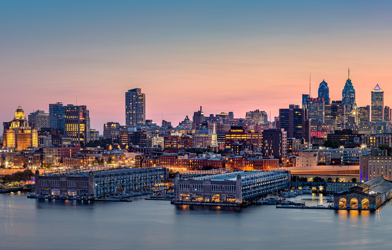 Photo Wallpaper The Sky, Sunset, Lights, River, Building, - 1920 ...