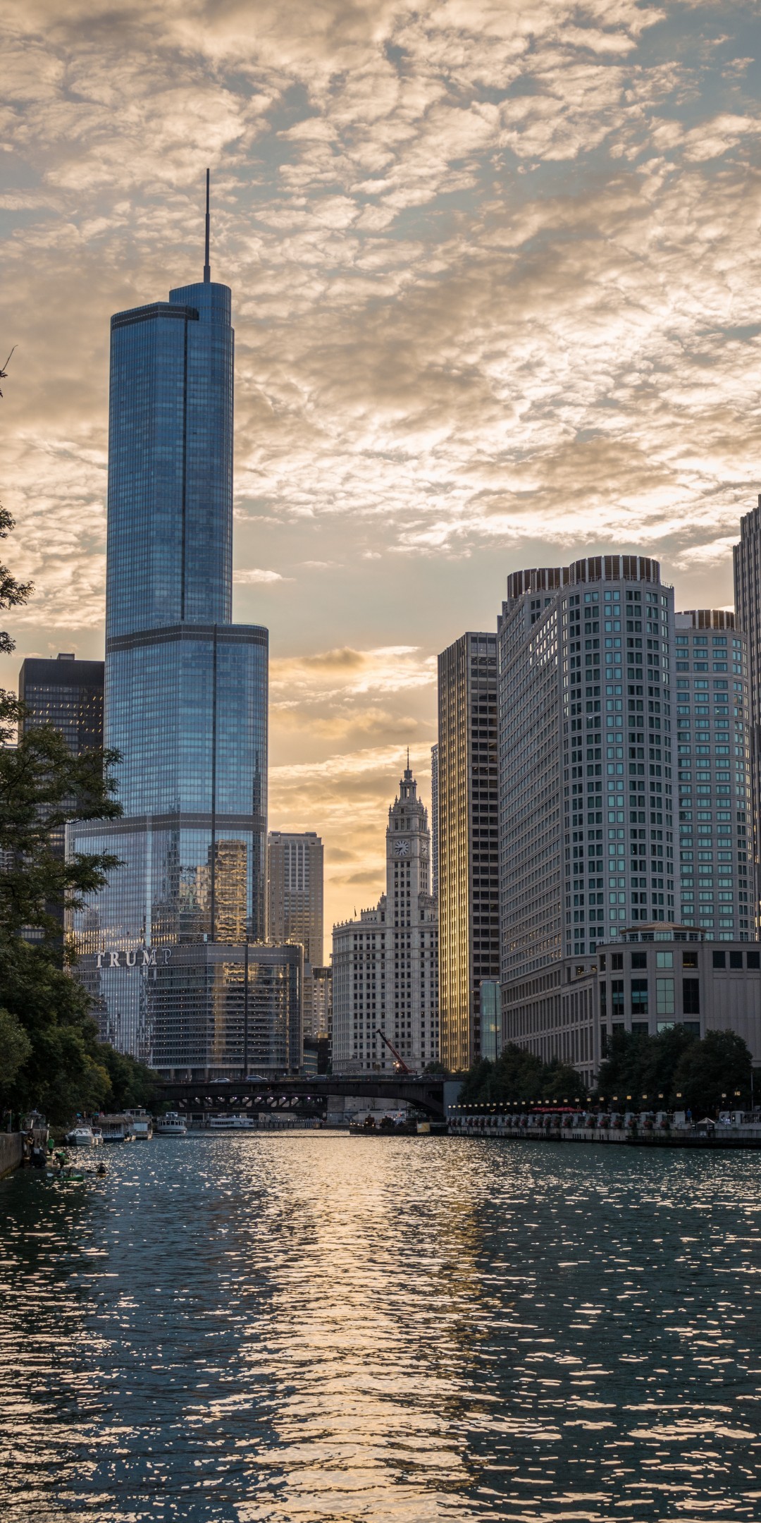 Usa, Illinois, Skyscrapers, Water, Clouds, Skyline, - Chicago Riverwalk ...