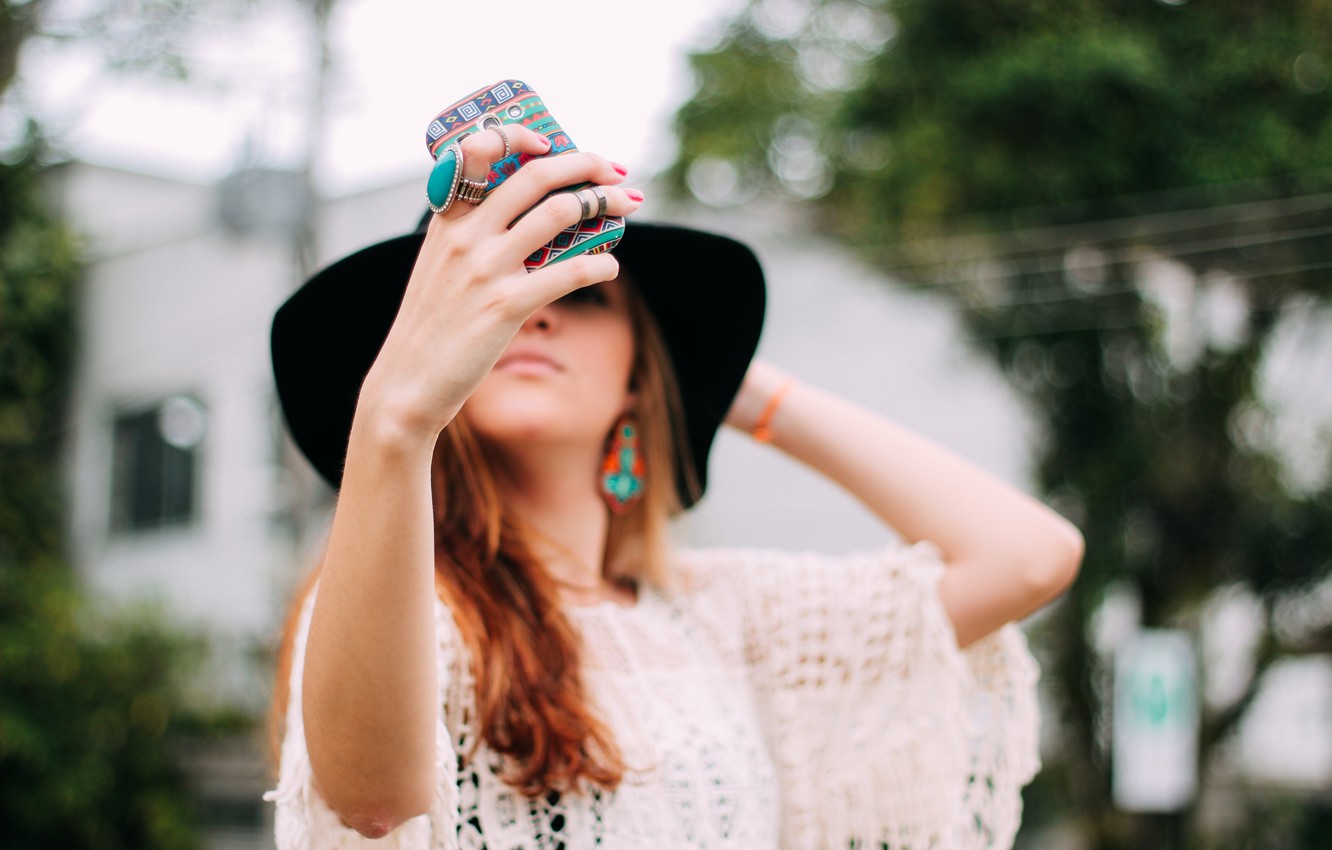 Photo Wallpaper Girl, Pattern, Hat, Phone, Photographs, - Girl (#336530 ...