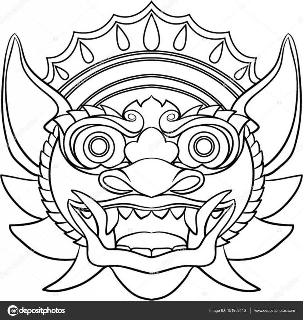 Balinese Barong Mask Drawings Sketch Coloring Page