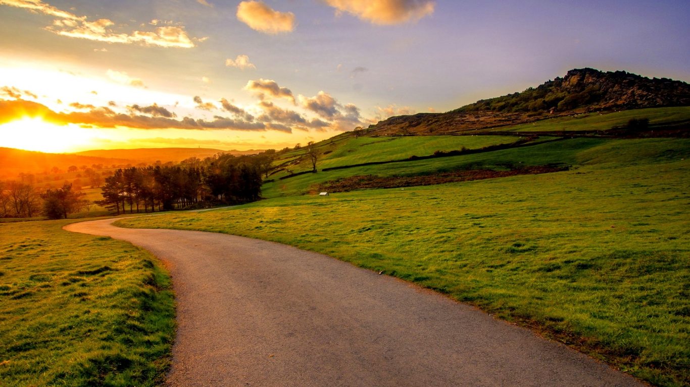 Road Sunset Hill Field Wallpaper Green Fields - Холмы Дорога (#506383 ...
