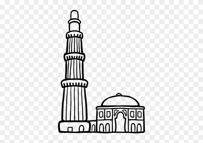 Qutb Minar Drawing Quwwatul Islam Masjid Tower Minaret - Simple Qutub ...