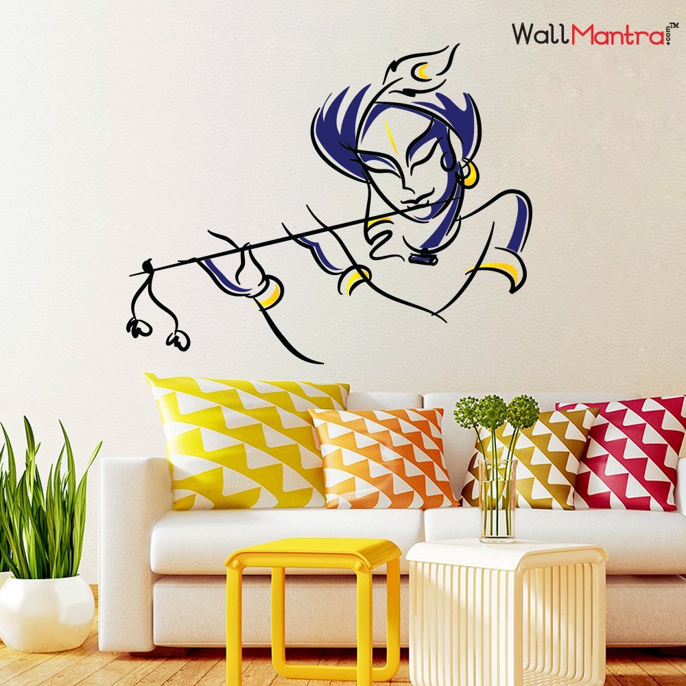 Wallmantra Colourful Krishna Wall Sticker For Living - Abstract Oil ...